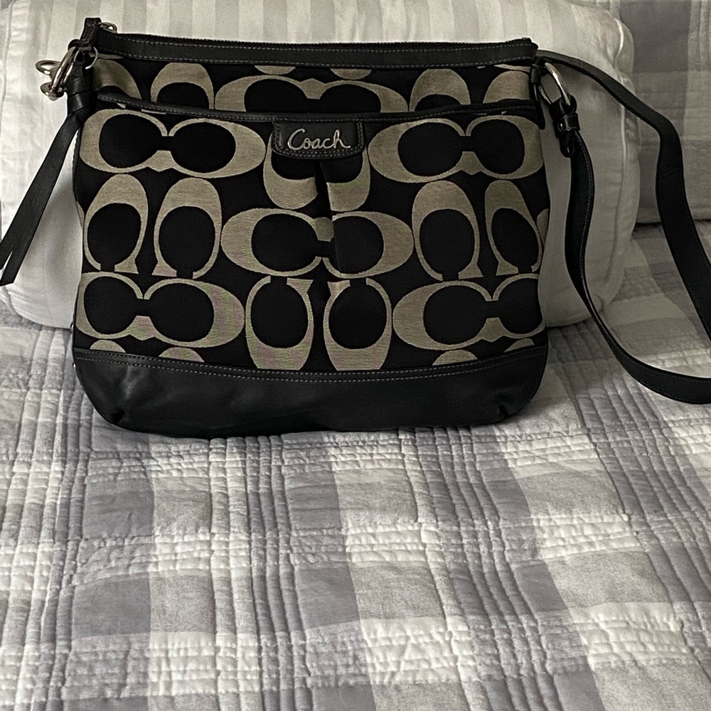 Coach Signature Design Fabric Crossbody, Tan And Blac… - Gem